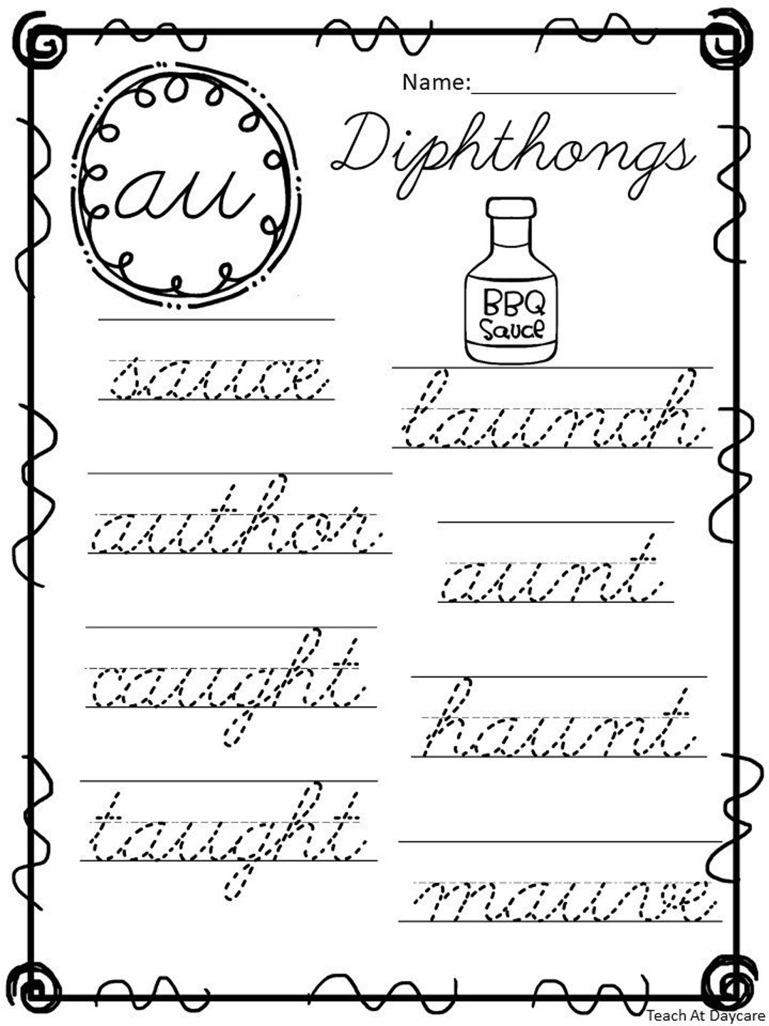 10 Printable Cursive Diphthongs Trace the Word Worksheets. Kindergarten ...