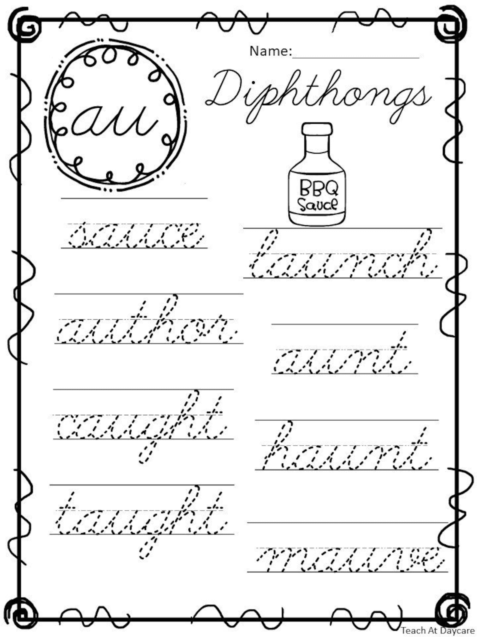 10 Printable Cursive Diphthongs Trace the Word Worksheets. Kindergarten ...