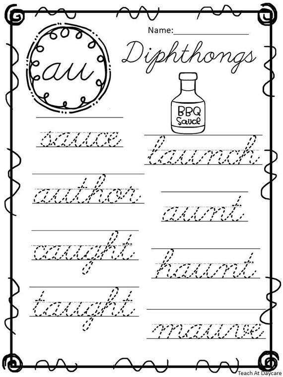 10 Printable Cursive Diphthongs Trace the Word Worksheets. | Etsy