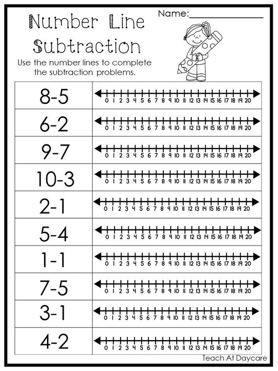 15 Printable Number Line Subtracting Worksheets Numbers 1 10 Etsy