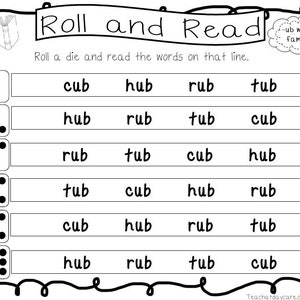 22 Printable Roll and Read Word Families Worksheets. Preschool Phonics ...
