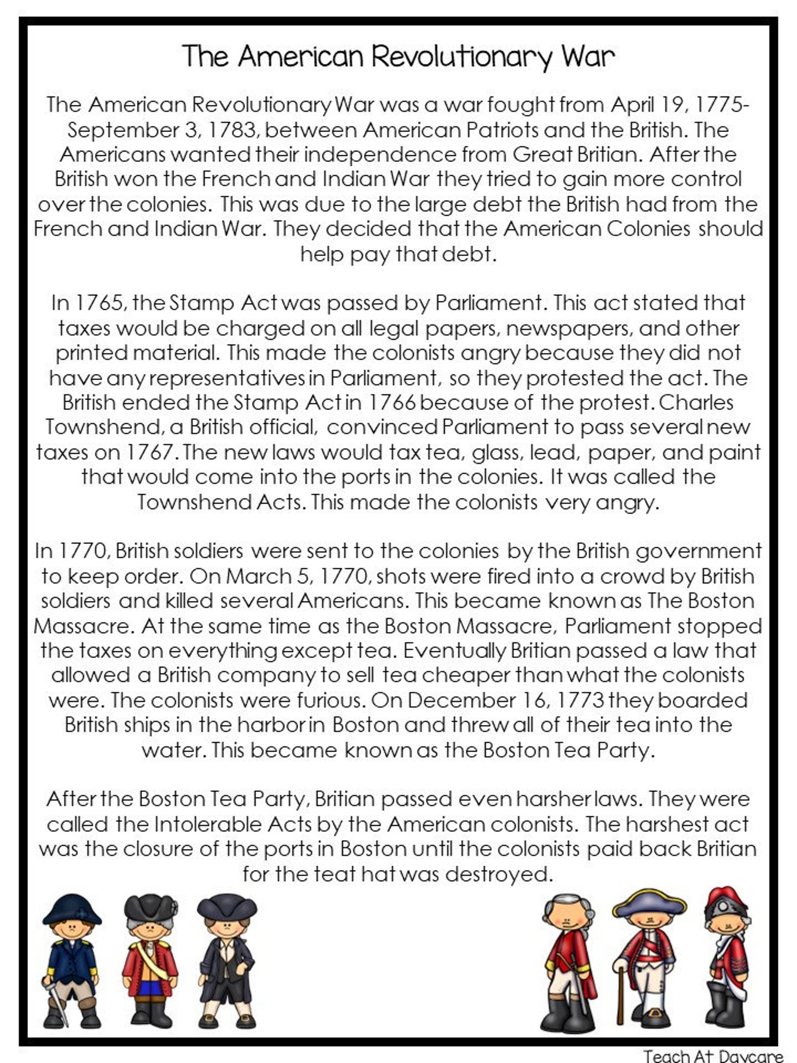 The American Revolutionary War Educational Study Unit. Worksheets ...