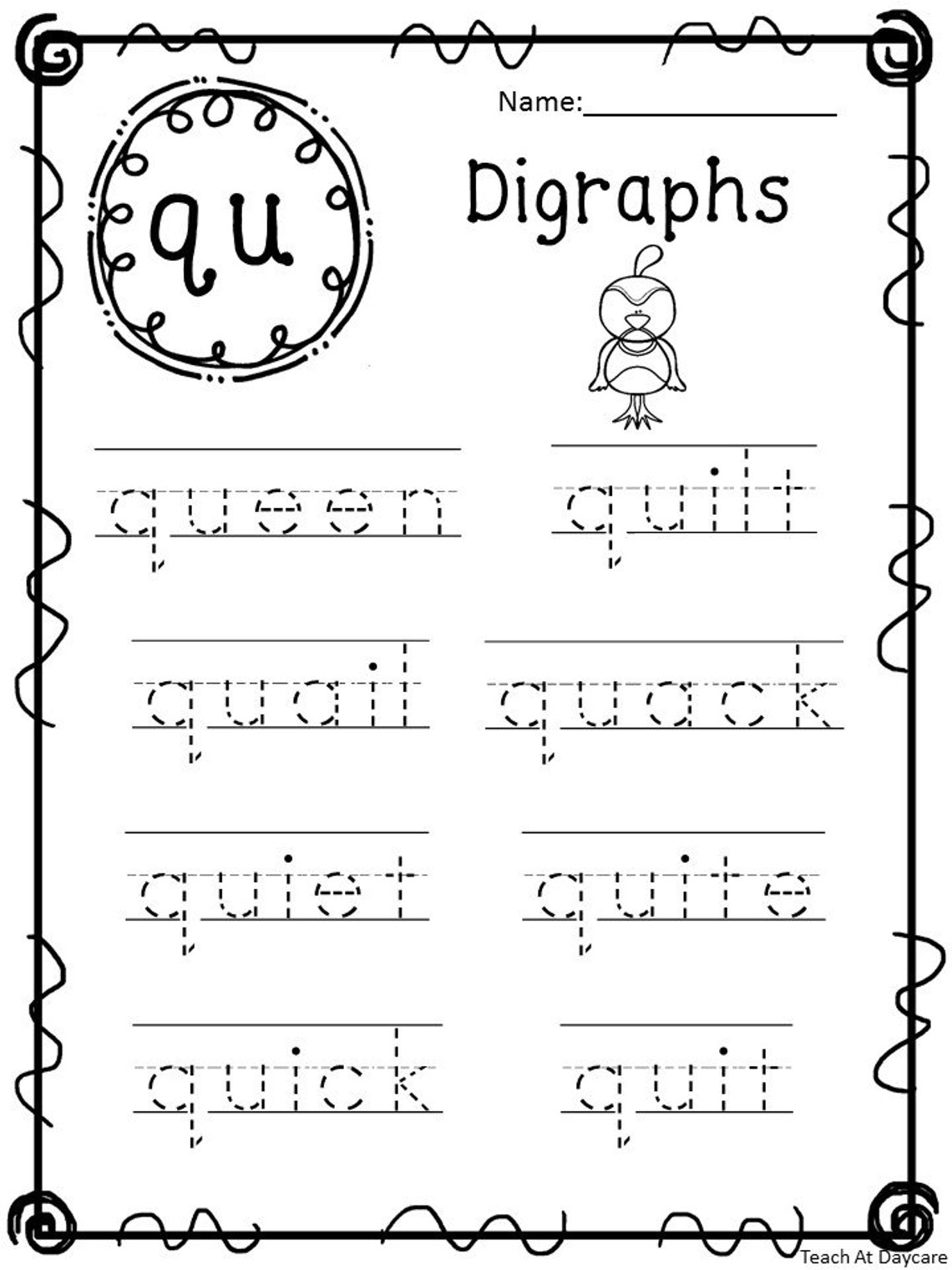 10 Printable Digraphs Trace the Word Worksheets. Kindergarten-2nd Grade ...