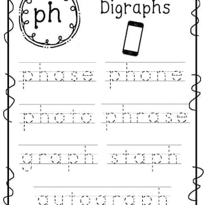 10 Printable Digraphs Trace the Word Worksheets. Kindergarten-2nd Grade ...