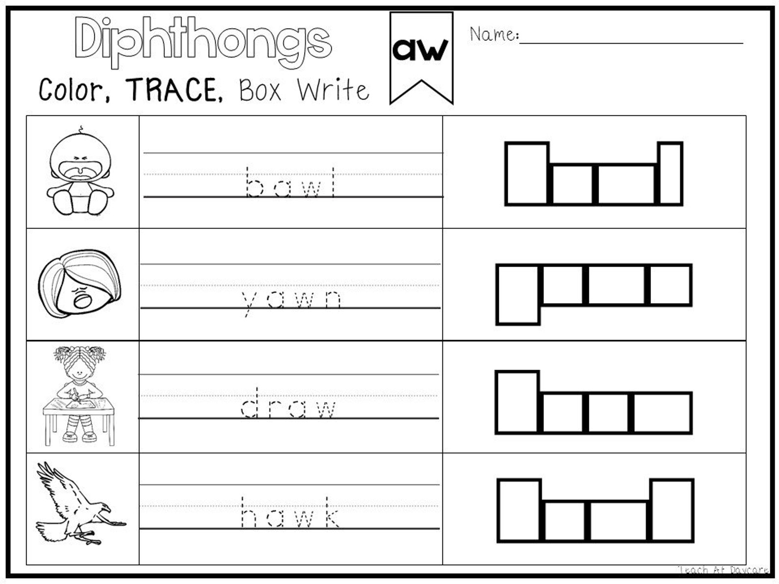 20 Printable Diphthongs Color Trace Write Box Write - Etsy