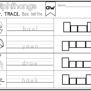 20 Printable Diphthongs Color, Trace, Write, Box Write Worksheets ...