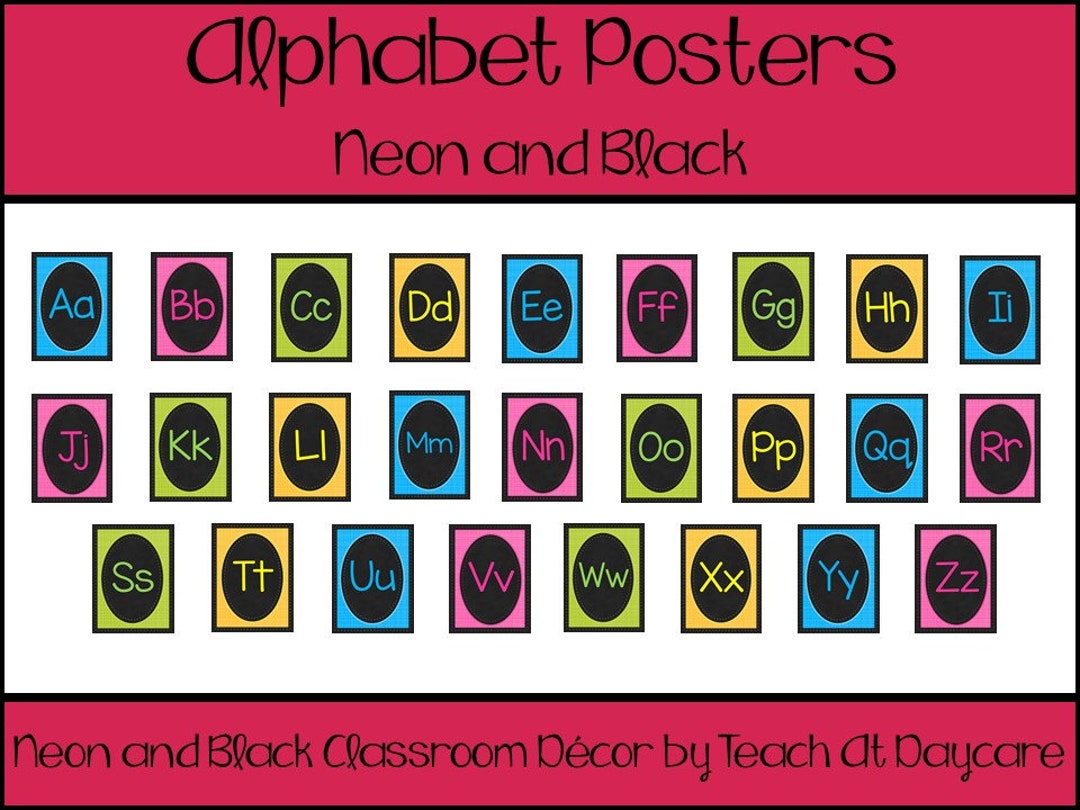 26 Printable Neon and Black Alphabet Posters. 8x10 Classroom ...