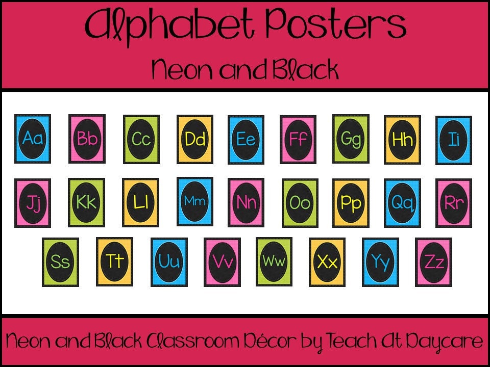 26 Printable Neon and Black Alphabet Posters. 8x10 Classroom | Etsy