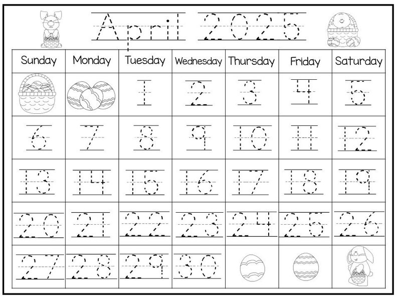 30 Tracing and Blank Themed 2025 Calendars. Preschool Handwriting and ...