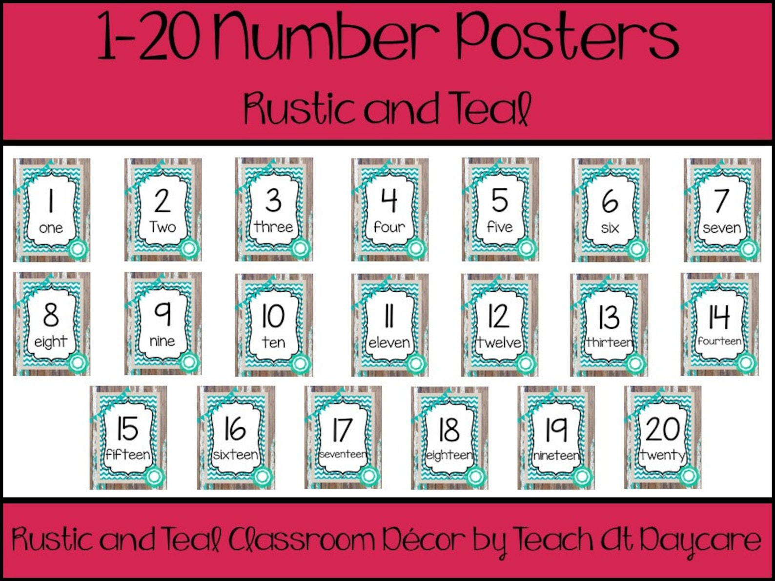 20 Printable Rustic and Teal Themed Numbers Posters. Numbers | Etsy
