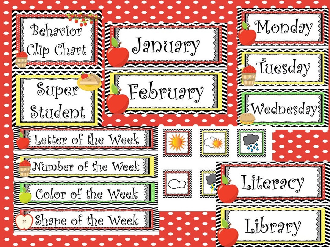 Apple Themed Printable Classroom Accessories and Decor Bulletin Board ...