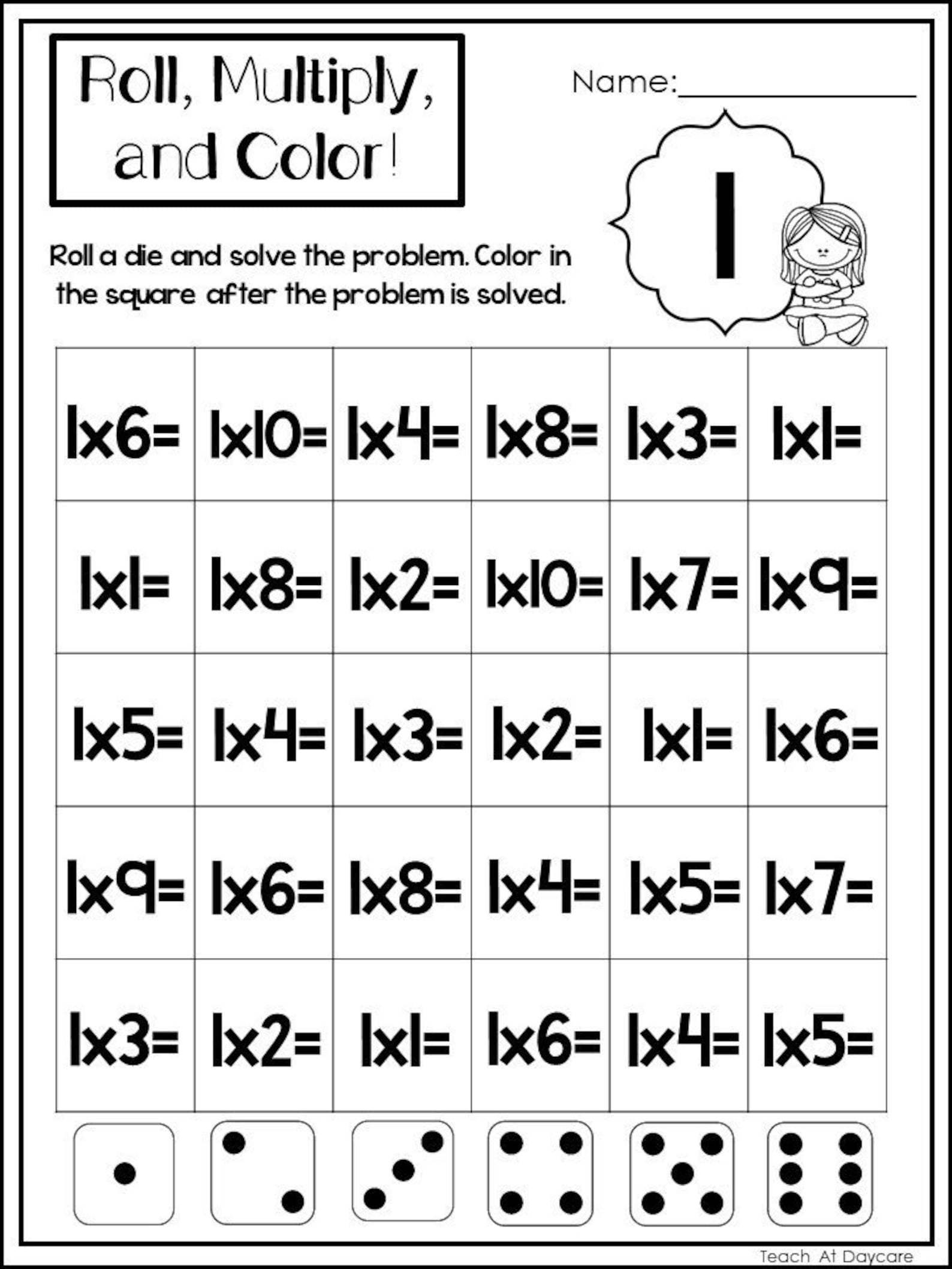 12 Printable Roll, Multiply, and Color Worksheets. Numbers 1-12. 1st ...