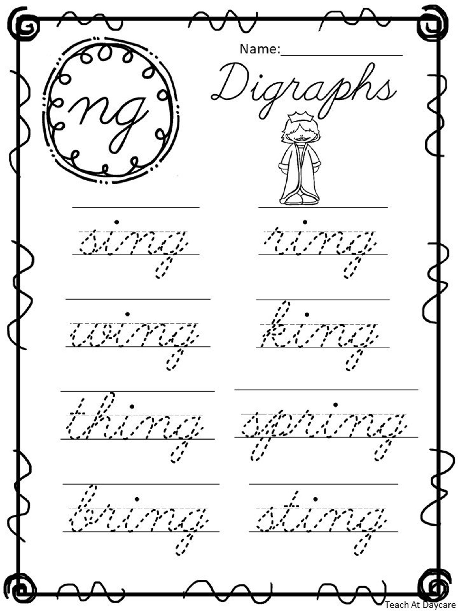 10 Printable Cursive Digraphs Trace the Word Worksheets. Kindergarten ...