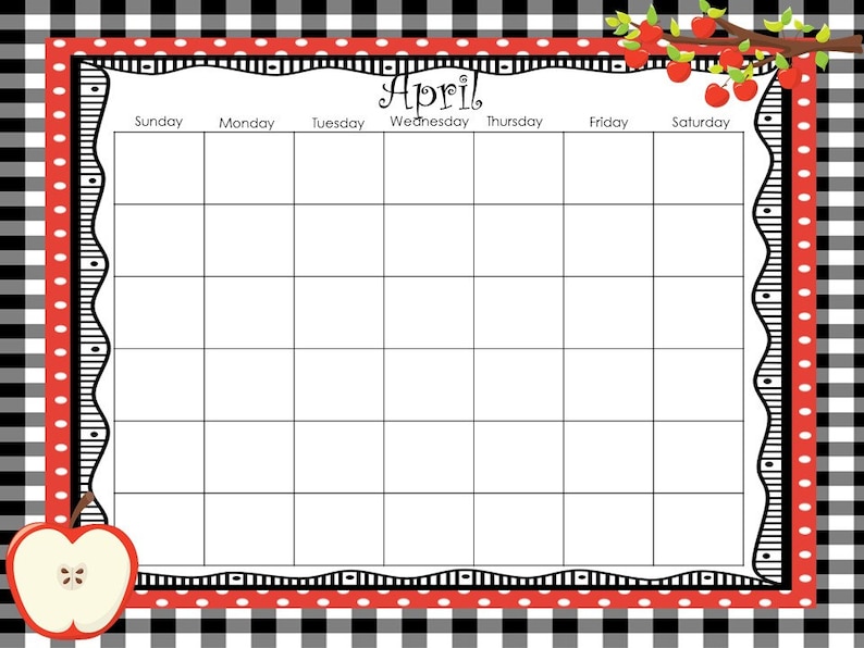 12 Printable Blank Apple Themed Monthly Calendars. Preschool | Etsy