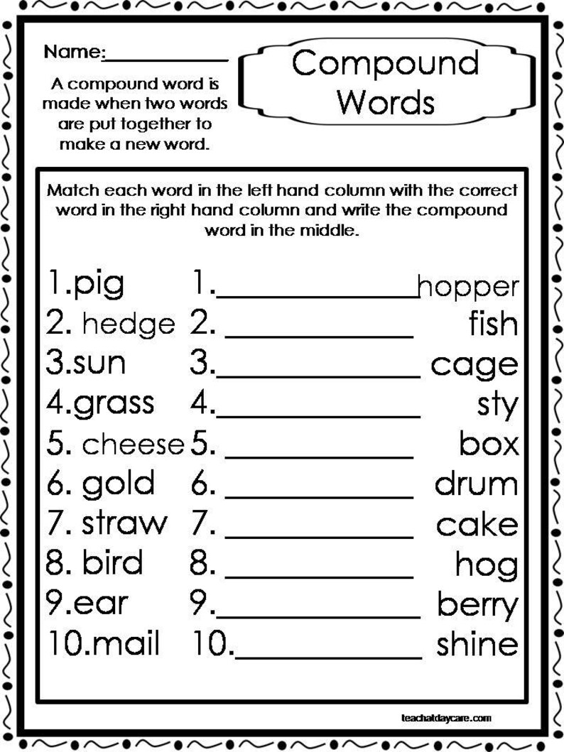 10 Printable Compound Word Worksheets. 1st-2nd Grade ELA - Etsy Hong Kong
