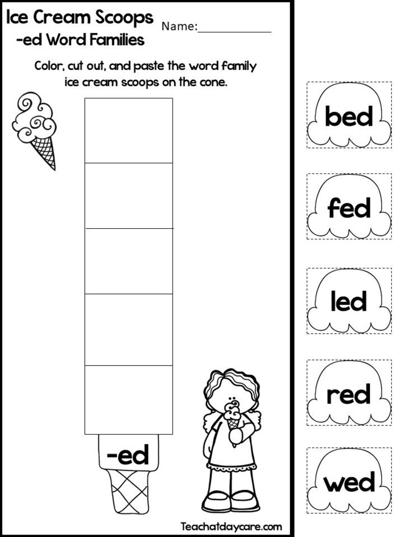 20 Printable Ice Cream Word Families Worksheets. Preschool | Etsy