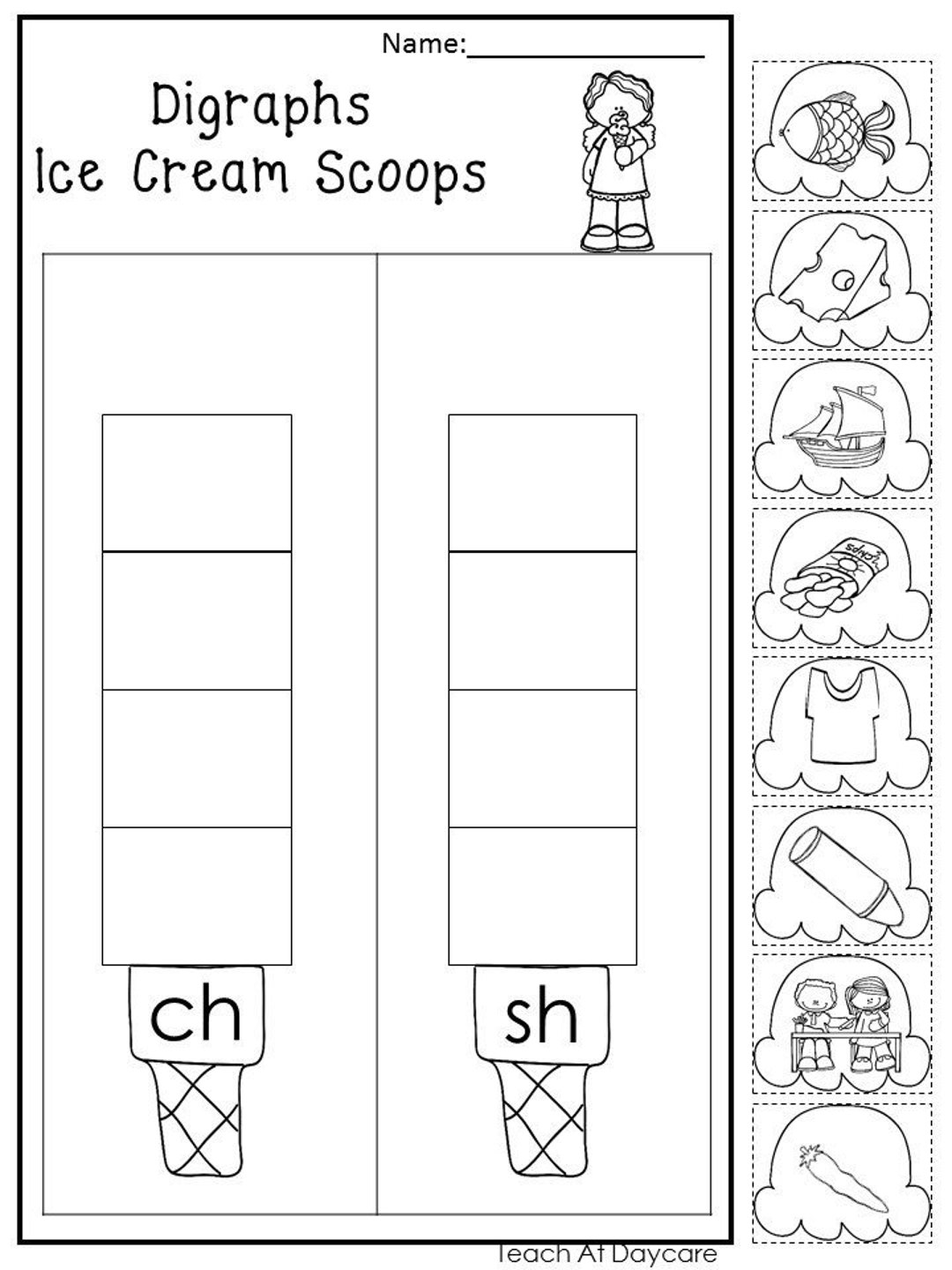 10 Printable Digraphs Ice Cream Worksheets. Kindergarten-2nd Grade ELA ...