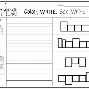 10 Printable Verbs Color, Trace, Box Write Worksheets. 1st-2nd Grade ...