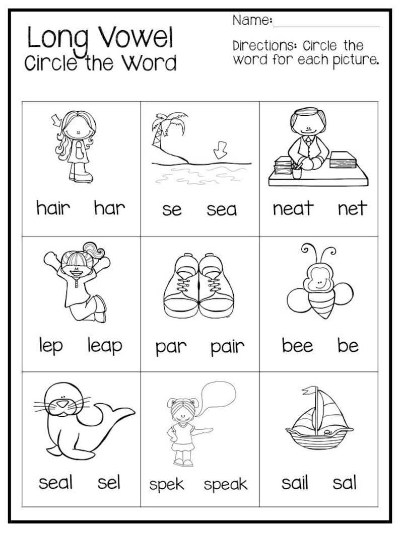 10 Printable Long Vowel Words Worksheets. 1st-2nd Grade ELA | Etsy