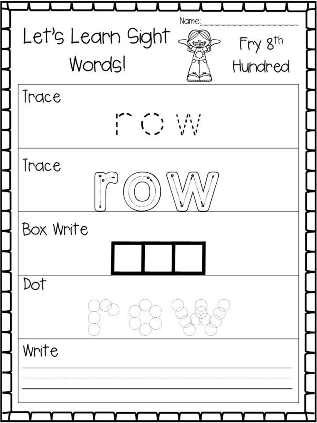 100 Printable Let's Learn Fry 8th Hundred Sight Words Worksheets. 4th ...