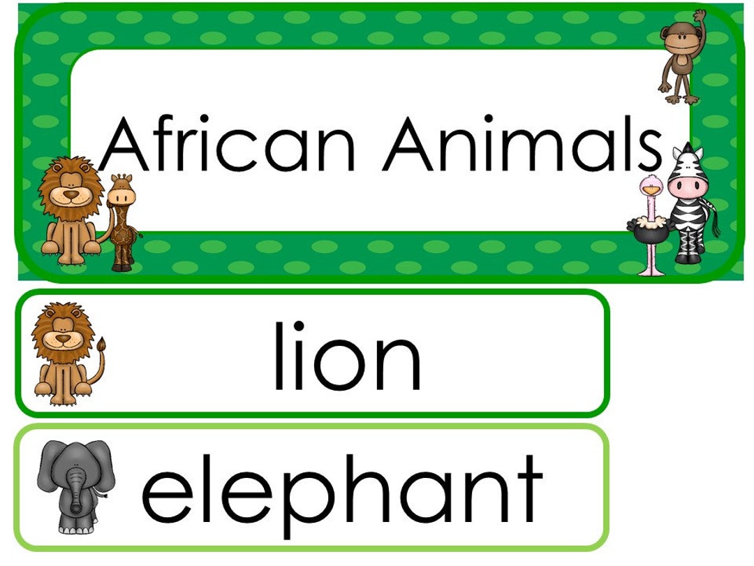 African Animals Single Week Themed Word Wall Set. Classroom Bulletin ...