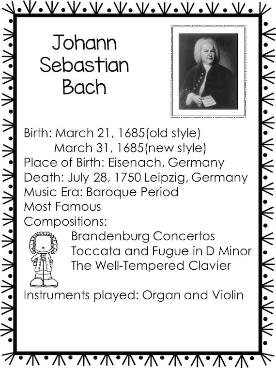 Bach Worksheet Dynamic Music Teaching