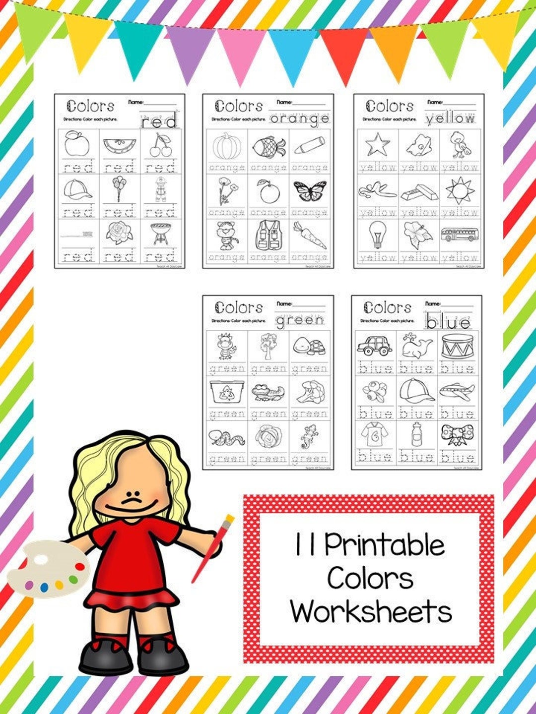 11 Color the Picture and Trace the Color Words Worksheets. Preschool ...