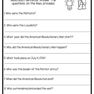 The American Revolutionary War Educational Study Unit. Worksheets ...