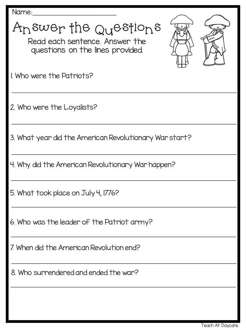 The American Revolutionary War Educational Study Unit. Worksheets ...