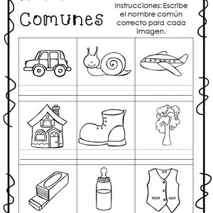 10 Printable Spanish Common Nouns Worksheets. ESL. ELA. - Etsy