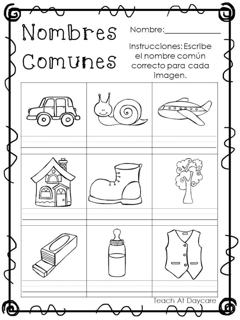 10 Printable Spanish Common Nouns Worksheets. ESL. ELA. | Etsy