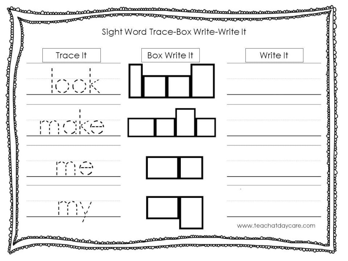 10 Printable Dolch Pre-primer Sight Words Trace It Box Write | Etsy