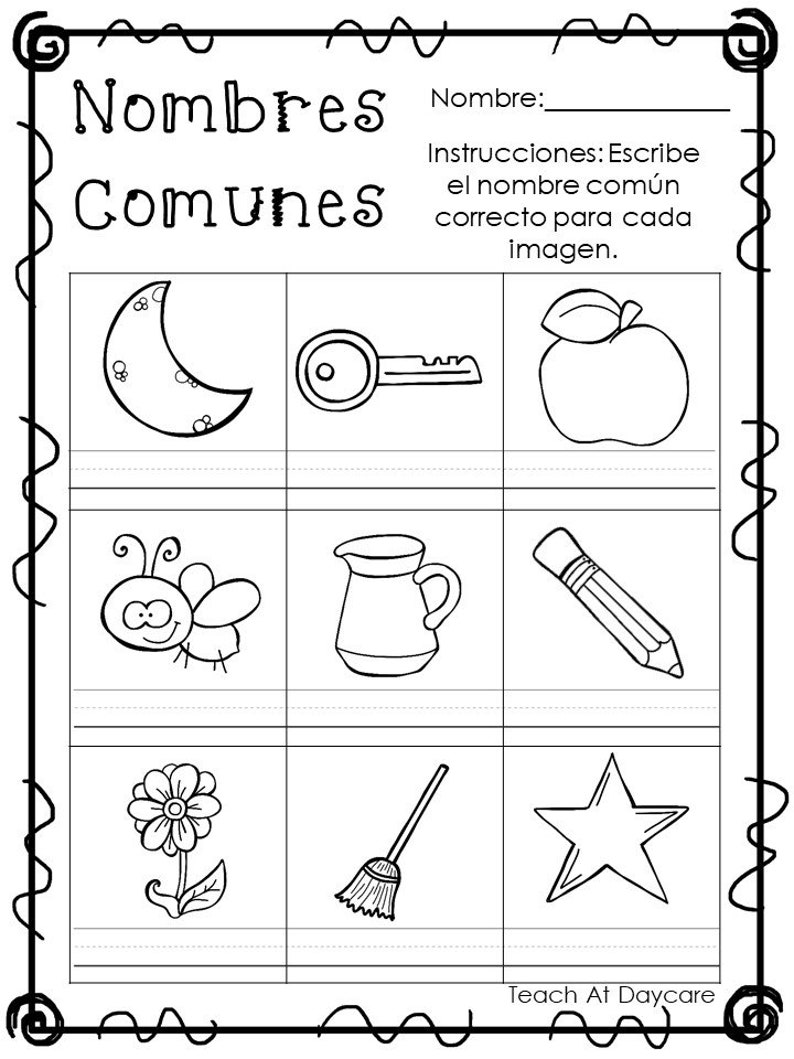 10 Printable Spanish Common Nouns Worksheets. ESL. ELA. | Etsy
