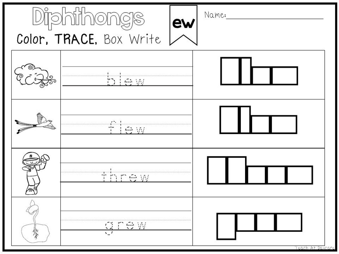 20 Printable Diphthongs Color, Trace, Write, Box Write Worksheets ...