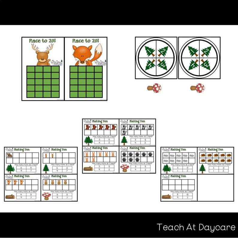 10 Printable Woodland Animals Themed Kindergarten Math Center Games and ...