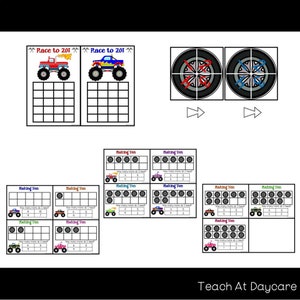 10 Printable Monster Truck Themed Kindergarten Math Center Games and ...