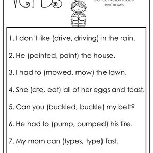 10 Printable Choose the Correct Verb Worksheets. 1st-2nd Grade ELA ...