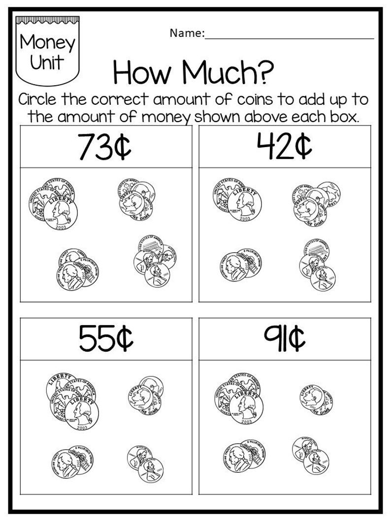 25 Circle the Correct Amount of Money Worksheets. Kindergarten - Etsy