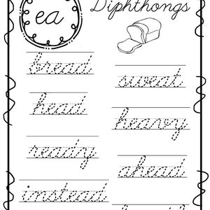 10 Printable Cursive Diphthongs Trace the Word Worksheets. Kindergarten ...