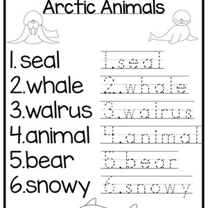 Kindergarten Arctic Animals Themed Words Homeschool Single Week ...