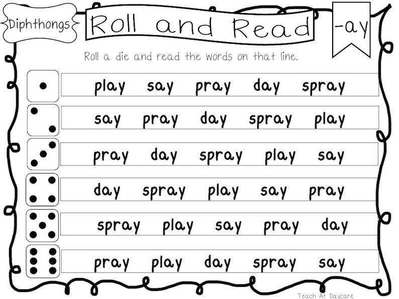 10 Printable Diphthongs Roll and Read the Word Worksheets. Kindergarten ...