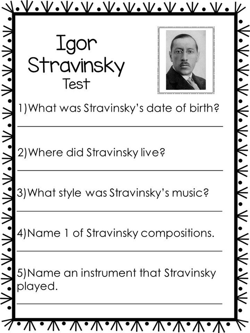 Igor Stravinsky Composer Unit: Music Appreciation (ZIP File) - Etsy