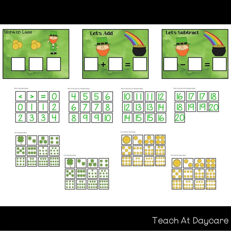 10 Printable St. Patrick's Day Themed Kindergarten Math Center Games ...
