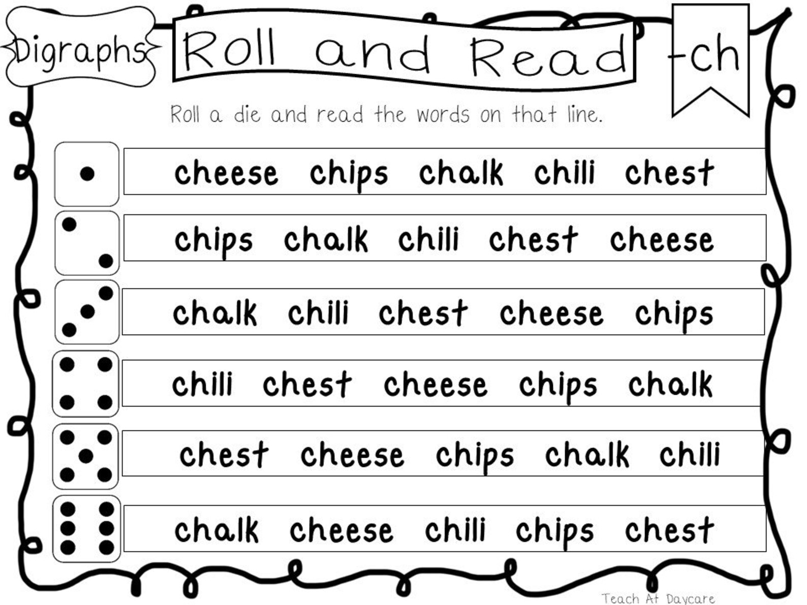 10 Printable Digraphs Roll and Read Worksheets. Kindergarten-2nd Grade ...