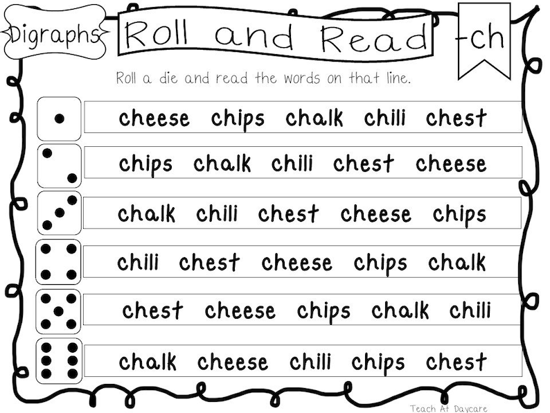 10 Printable Digraphs Roll and Read Worksheets. | Etsy India