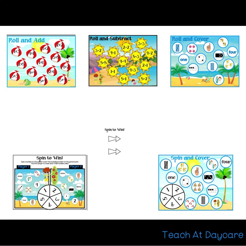 10 Printable Beach Themed Kindergarten Math Center Games and Activities ...