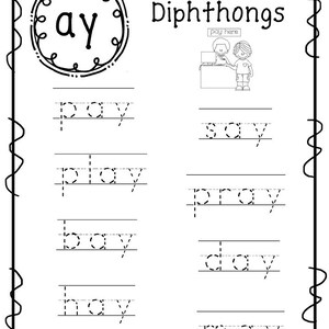 10 Printable Diphthongs Trace the Word Worksheets. Kindergarten-2nd ...