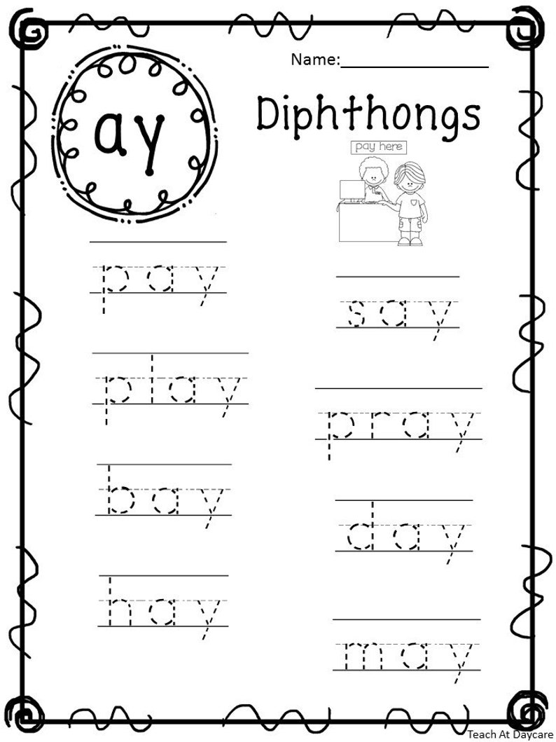 10 Printable Diphthongs Trace the Word Worksheets. Kindergarten-2nd ...