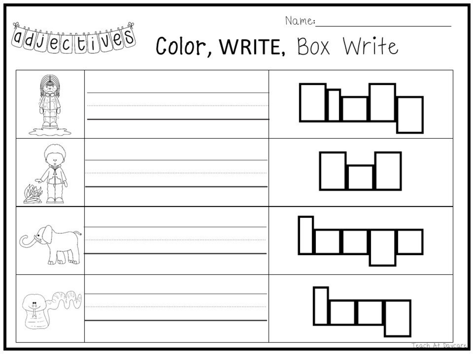 10 Printable Adjectives Color Trace Box Write Worksheets. | Etsy