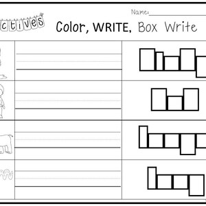 10 Printable Adjectives Color, Trace, Box Write Worksheets. 1st-2nd ...